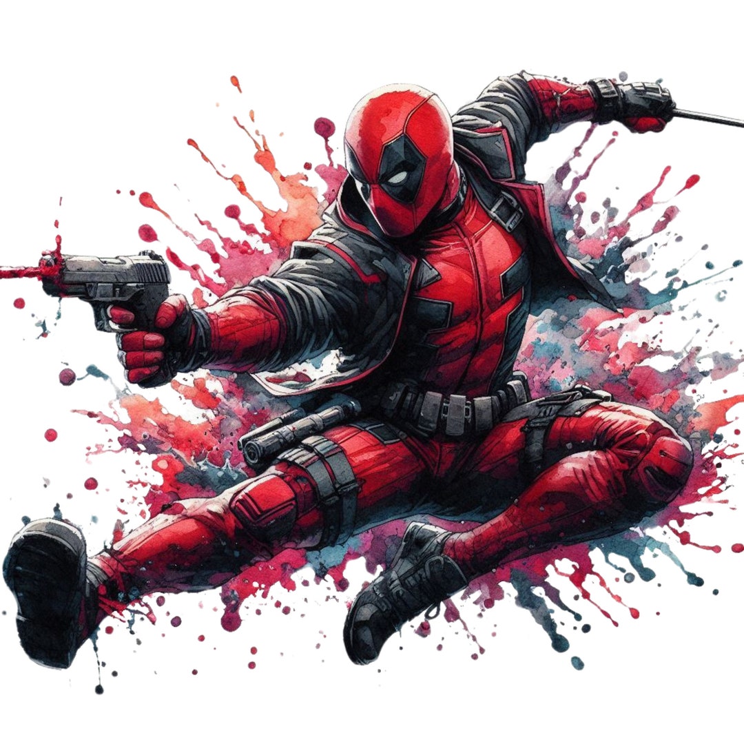 2 PNG Warrior Deadpool Art , Colorful Watercolor Superhero PNG , Marvel ...