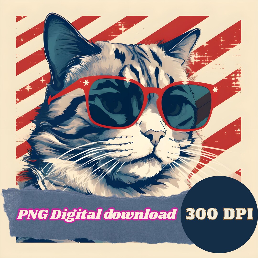 Patriotic Cat Wall Art | Pop Art Cool Cat Poster | Funny Red White Blue ...