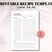 Printable Recipe Card, Recipe Sheet Cook With Love, Valentine Day ...