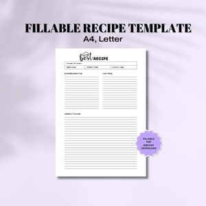 Blank Recipe Sheet, Printable Recipe Card, Recipe Template, Recipe Page ...