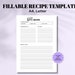 Blank Recipe Sheet, Printable Recipe Card, Recipe Template, Recipe Page ...