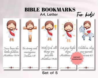 Bible Verses Bookmarks for Kids, Unique Jesus Bookmarks Set, Sunday ...