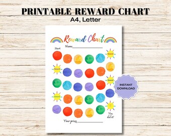 Printable Reward Chart, Rainbow Sticker Chart, Instant Download ...