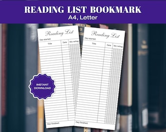 Printable Bookmark, Reading Log Tracker, Reading Journal, Reading ...
