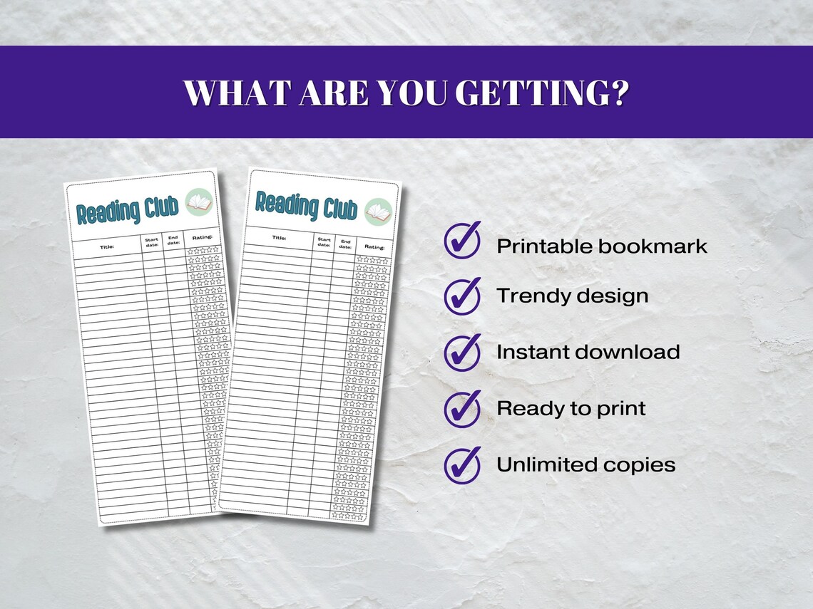 Printable Reading Club Bookmark, Library Card Bookmark PDF, Digital ...