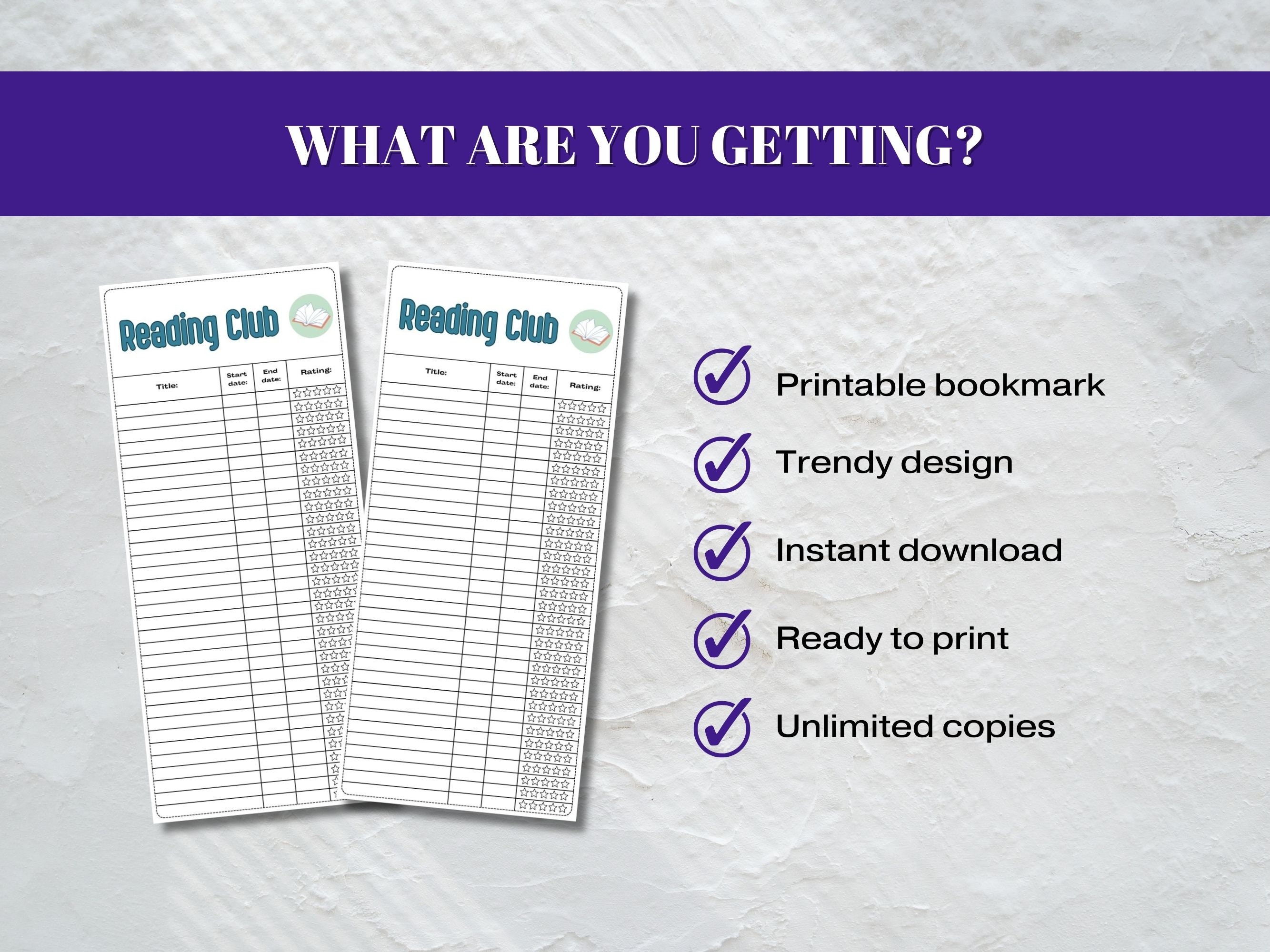 Printable Reading Club Bookmark, Library Card Bookmark PDF, Digital ...