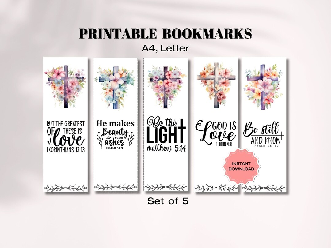 Cross With Flowers Bible Bookmarks, Faith Bible Quotes Bookmark ...