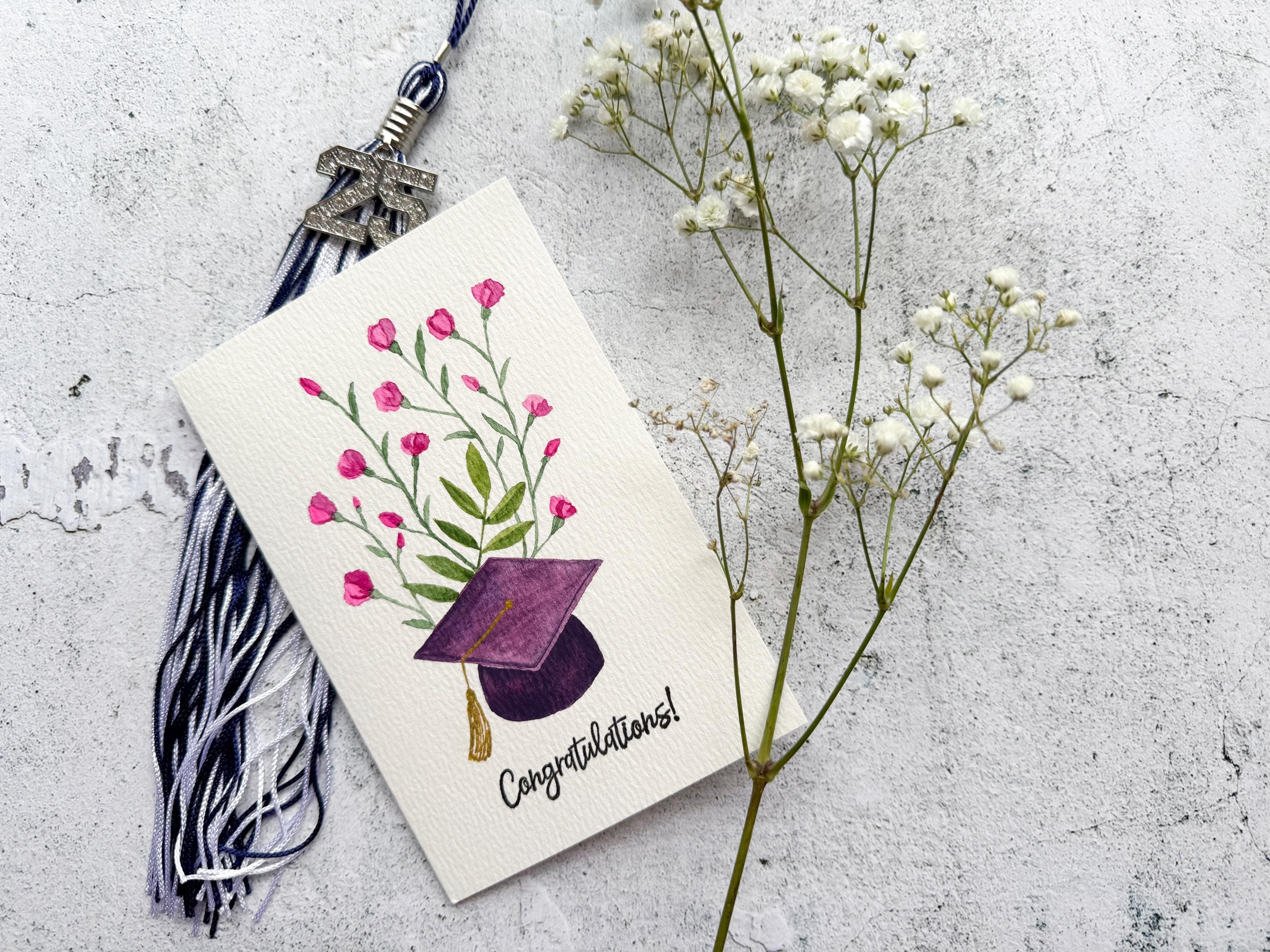 Graduation Cards Set 3 or 6 Original Hand-painted Watercolor, Cap Card ...