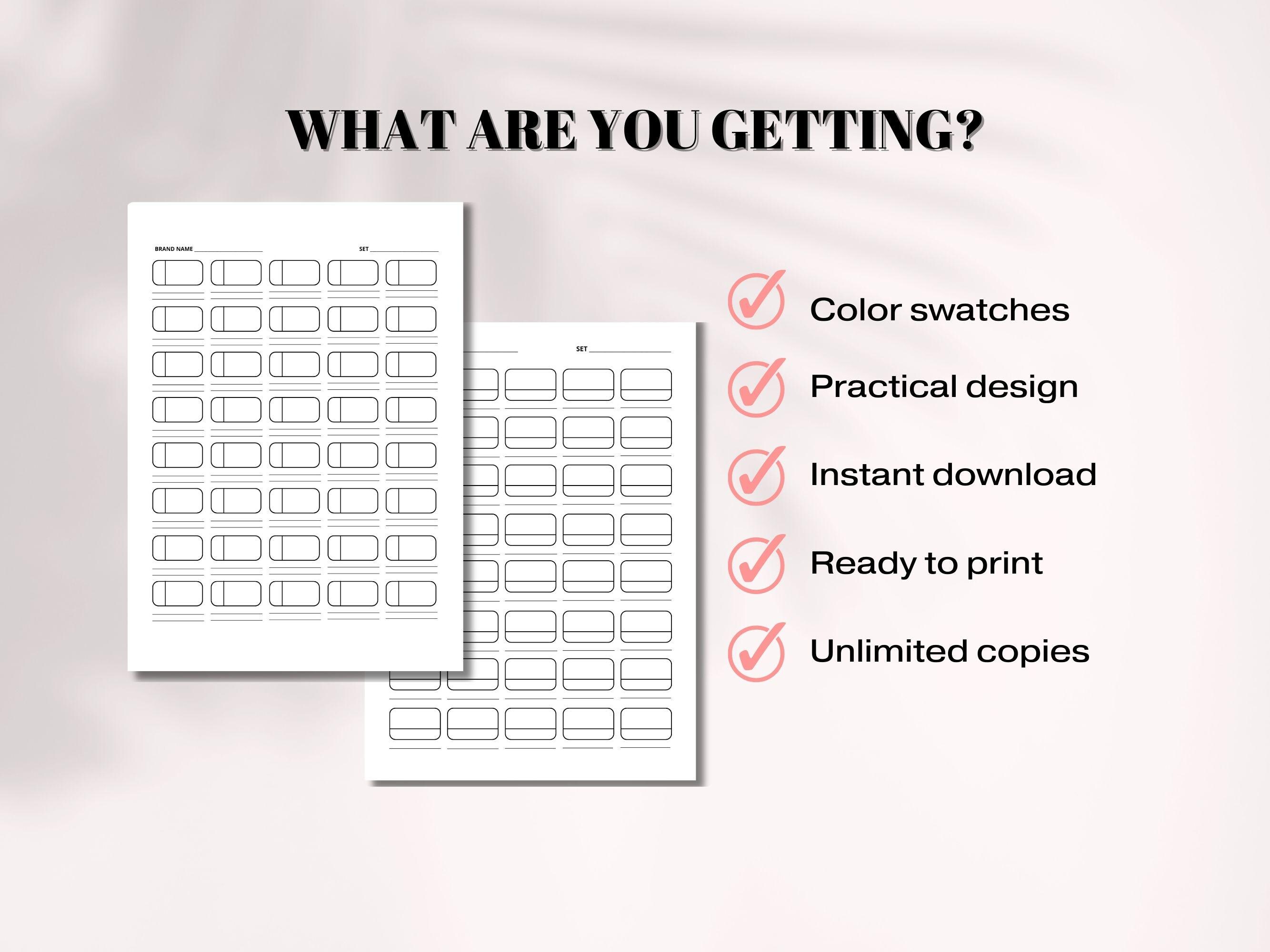 Color Swatch Chart, Printable Swatch Template Page, Set Blank Colour ...