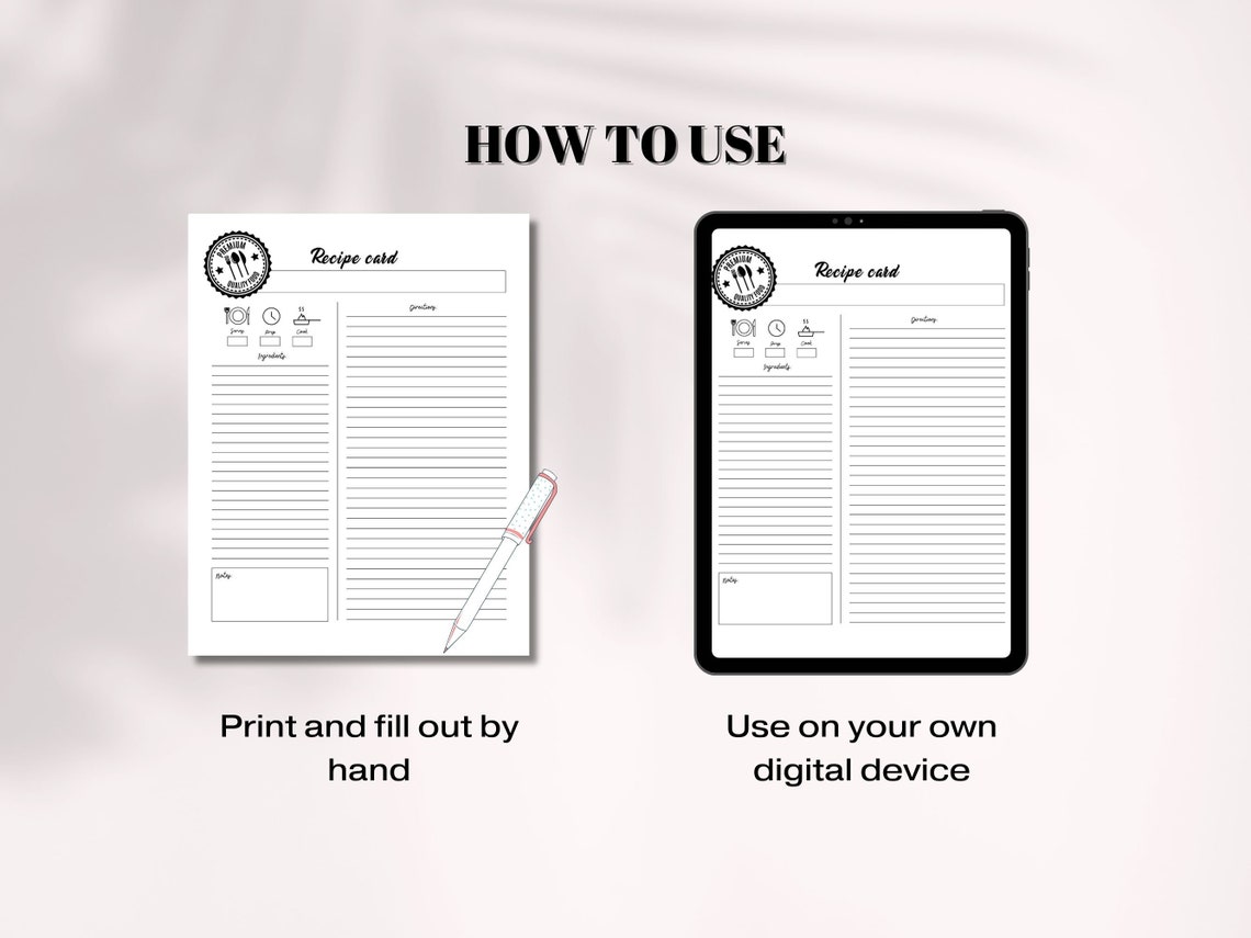 Modern Recipe Card, Digital Recipe Template, Fillable Recipe Template ...