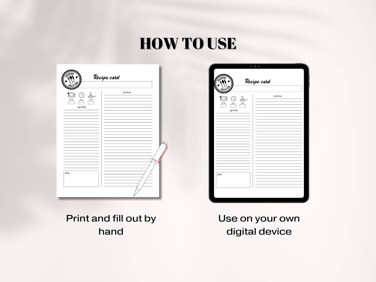 Modern Recipe Card, Digital Recipe Template, Fillable Recipe Template ...