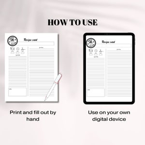Modern Recipe Card, Digital Recipe Template, Fillable Recipe Template ...