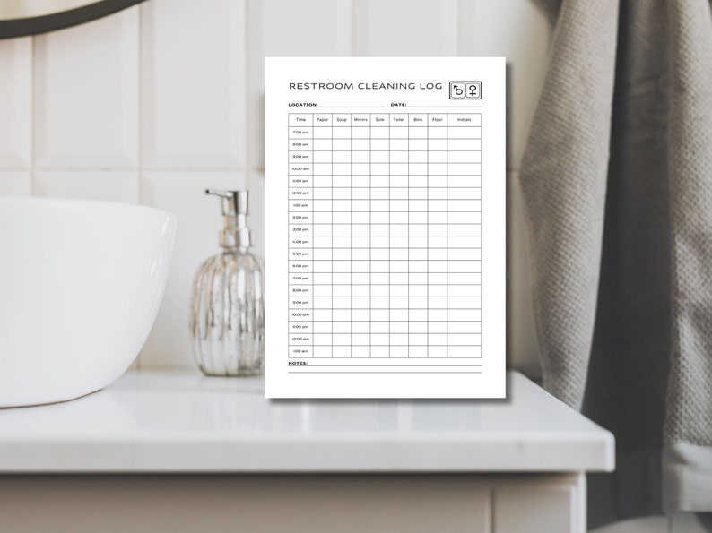 Bathroom Cleaning Log, Restroom Cleaning Checklist, Printable Restroom ...