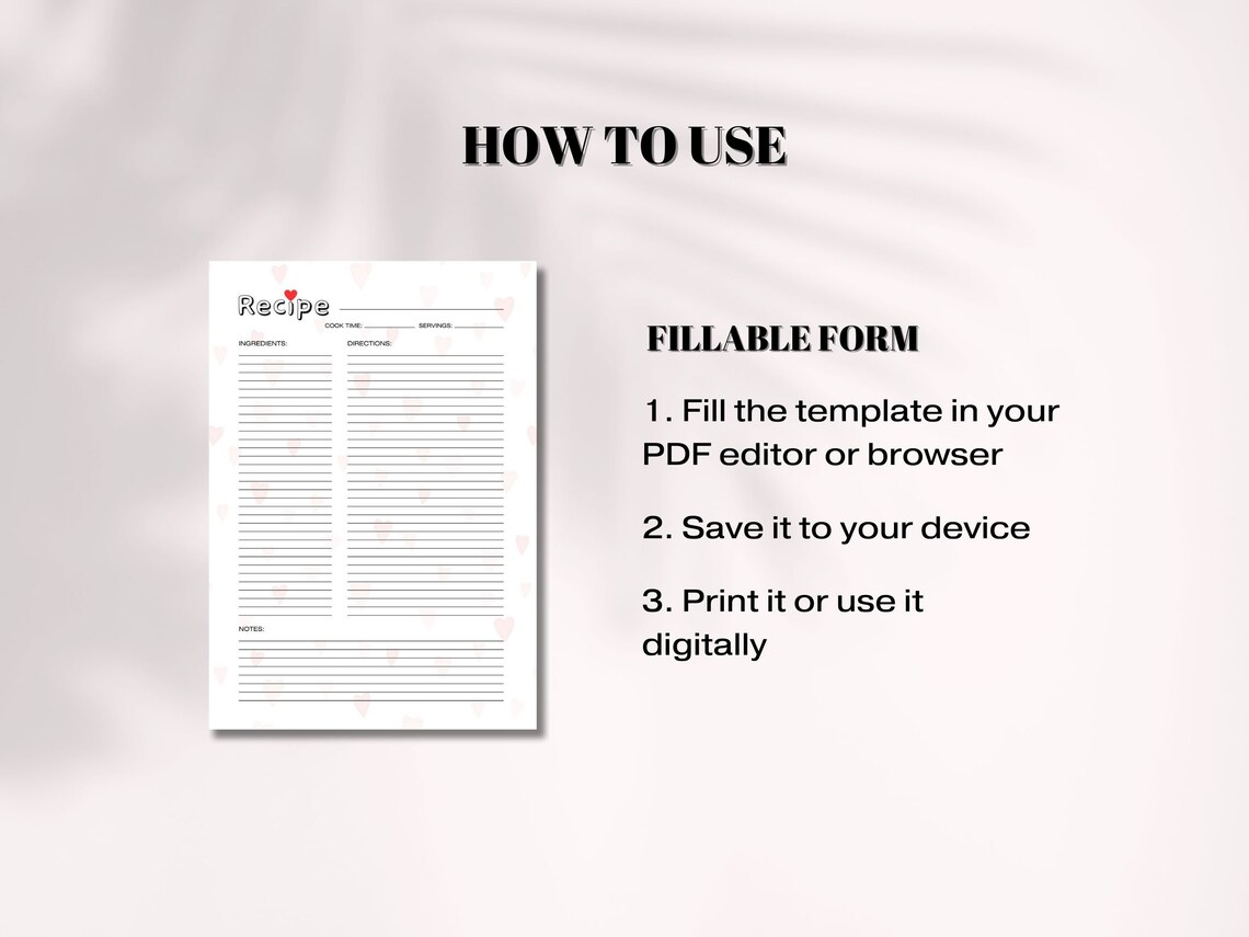 Printable Recipe Card, Recipe Sheet Cook With Love, Valentine Day ...