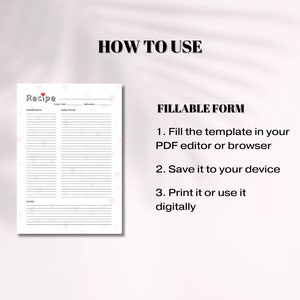 Printable Recipe Card, Recipe Sheet Cook With Love, Valentine Day ...