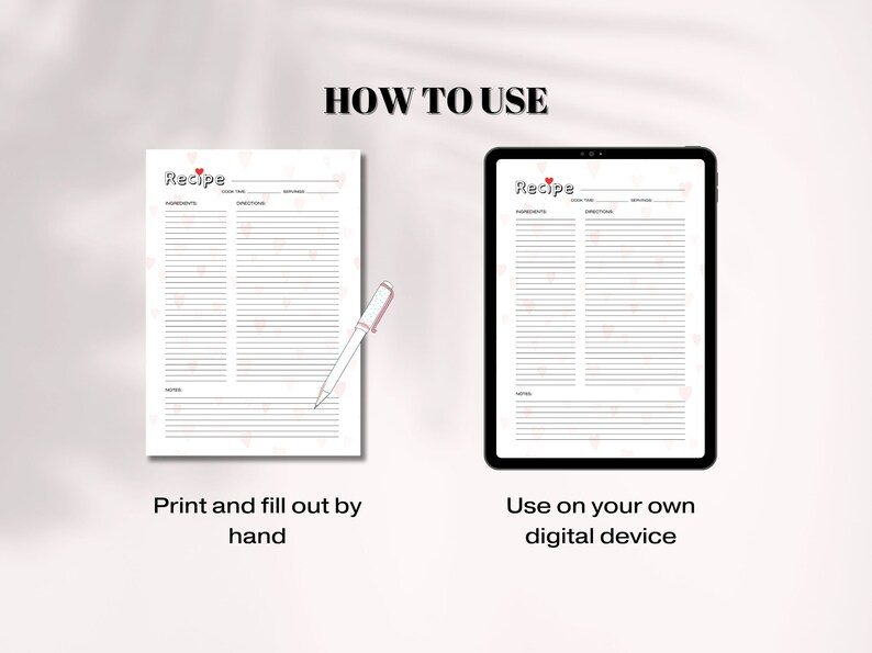 Printable Recipe Card, Recipe Sheet Cook With Love, Valentine Day ...