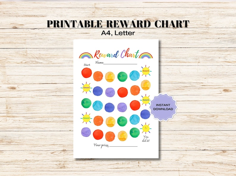 Printable Rainbow Reward Chart, Rainbow Sticker Chart, Instant Download ...