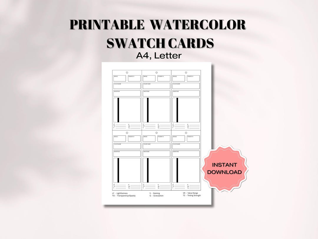 Watercolor Swatch Card Template Printable, Mix Color, Paint Swatch ...