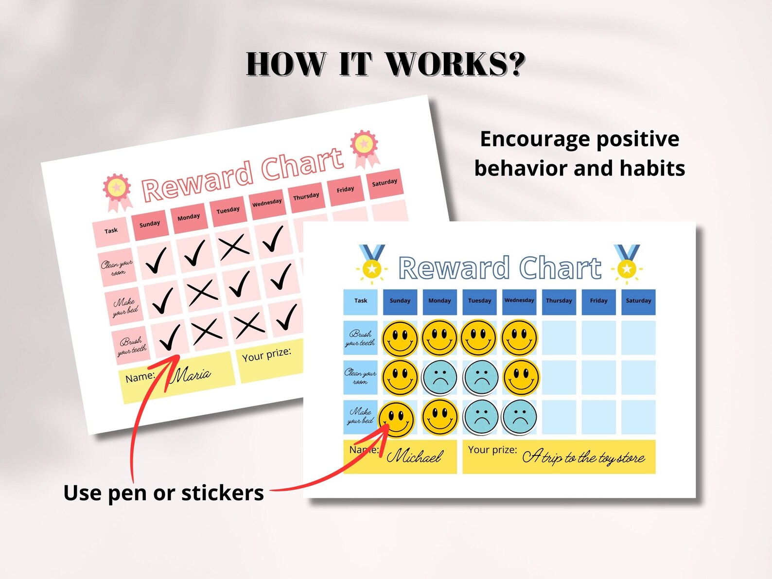 Sticker Chart, Printable Reward Chart for Boy and Girl, Kids Chore ...