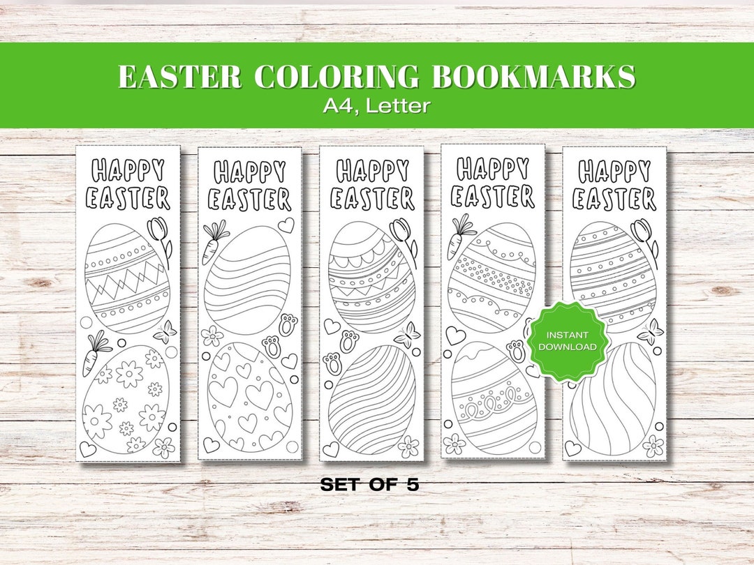 Printable Easter Bookmarks Set, Easter Eggs Coloring Bookmark, Easter ...