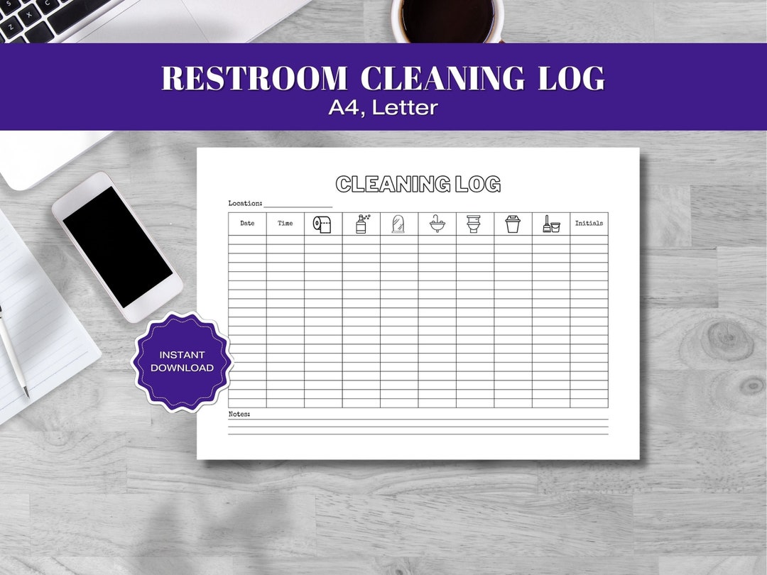 Cleaning Log Printable PDF, Restroom Cleaning Check List, Horizontal ...