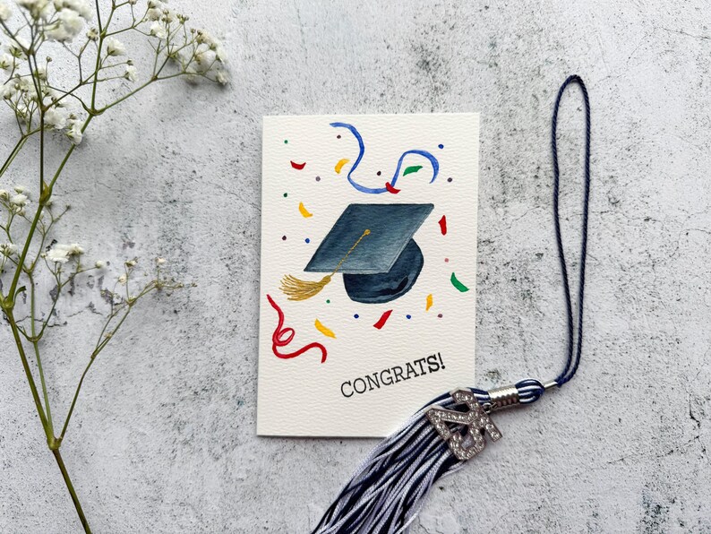 Graduation Cards Set 3 or 6 Original Hand-painted Watercolor, Cap Card ...