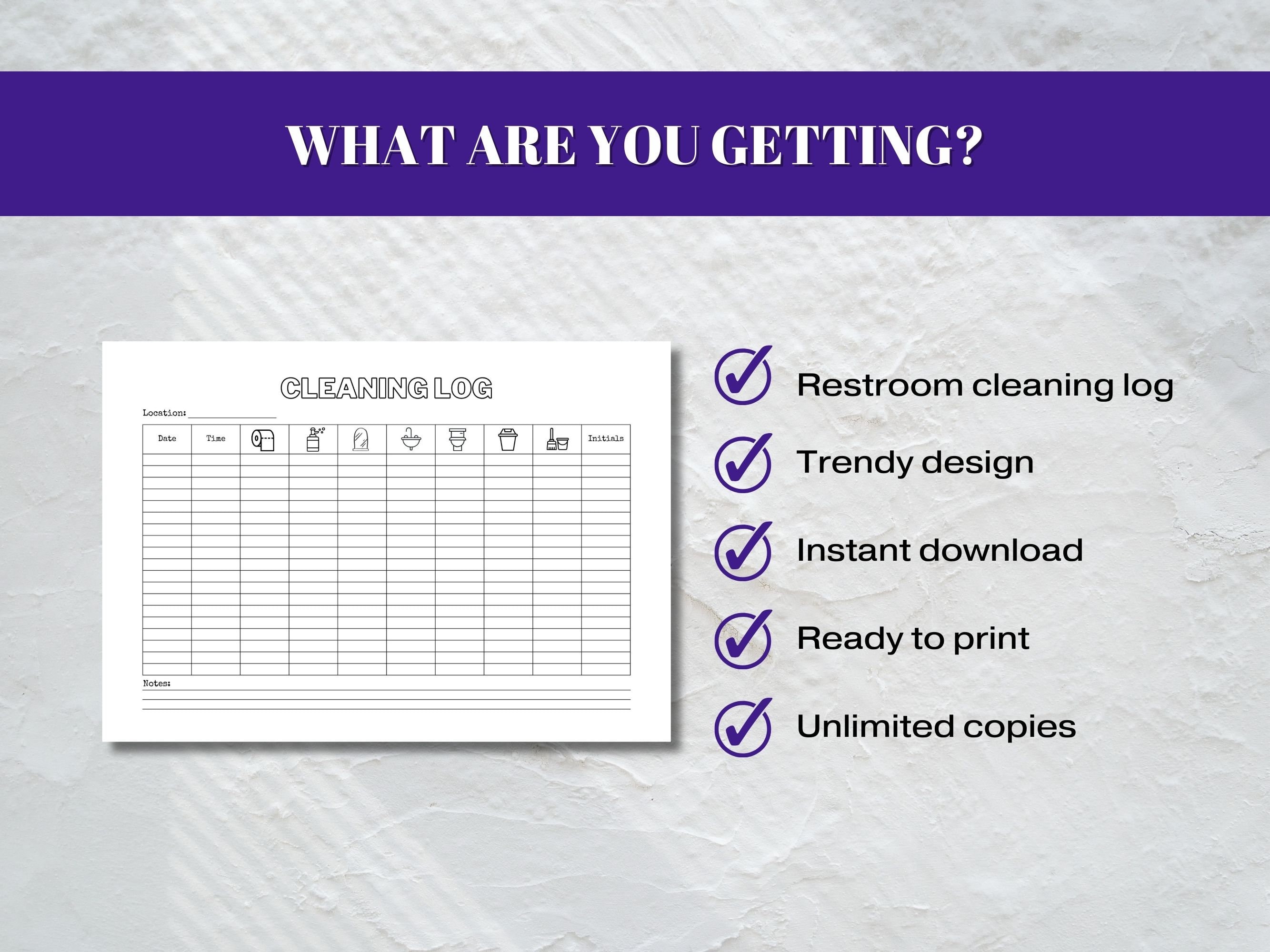 Cleaning Log Printable PDF, Restroom Cleaning Check List, Horizontal ...