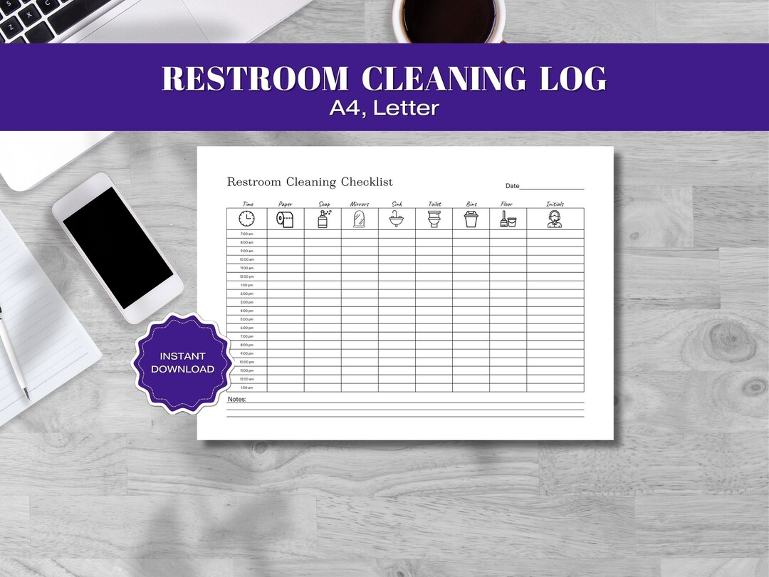 Printable Restroom Cleaning Log for Businesses, Bathroom Cleaning Log ...