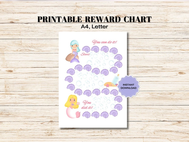 Girls Mermaid Reward Chart, Printable Mermaid Reward Chart, Toddler ...
