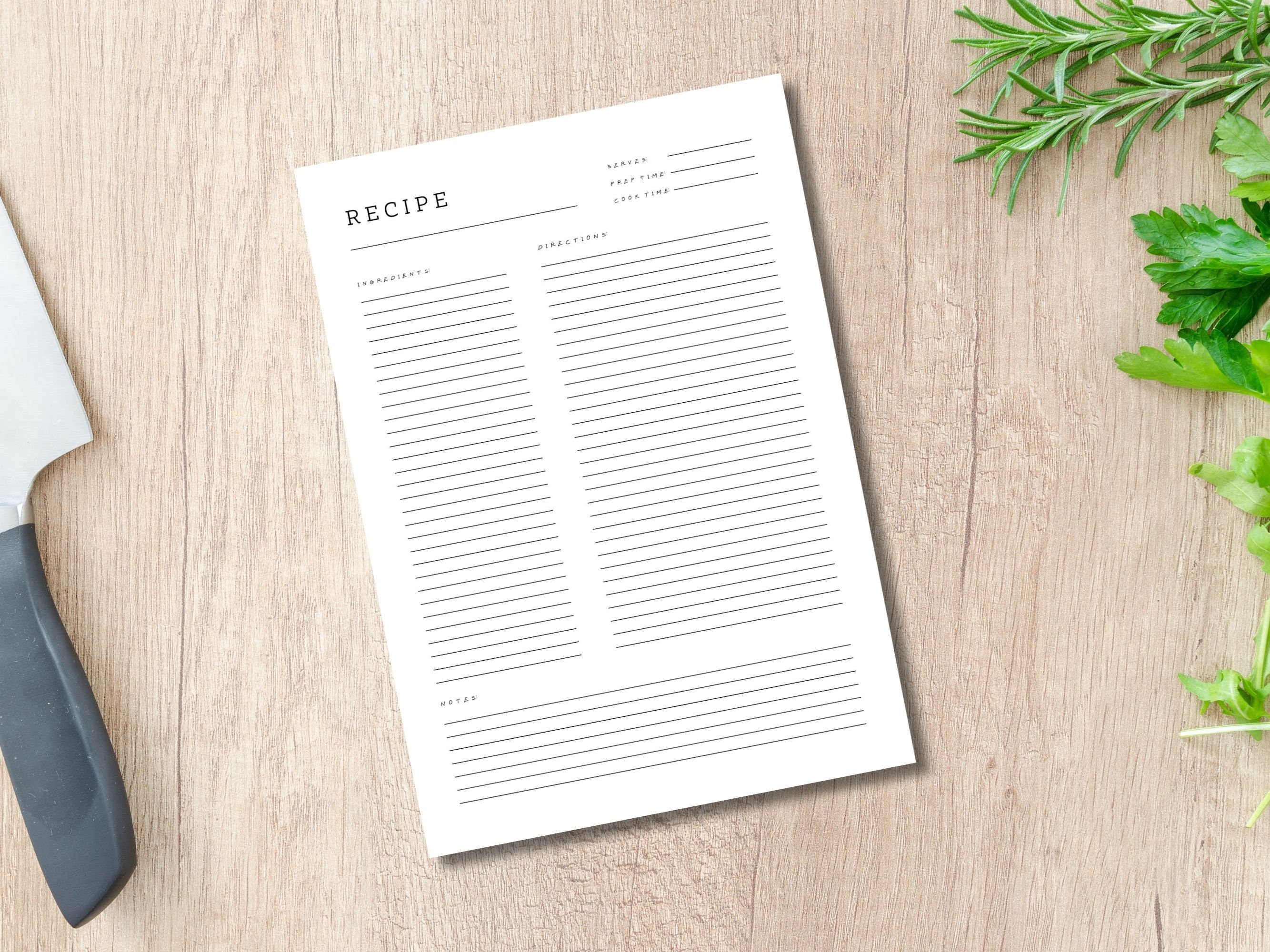 Minimalistic Recipe Sheet Printable, Recipe Page Template, Blank Recipe ...