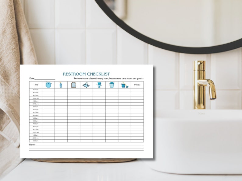 Restroom Checklist With Colorful Icons, Cleaning Log Digital, Printable ...
