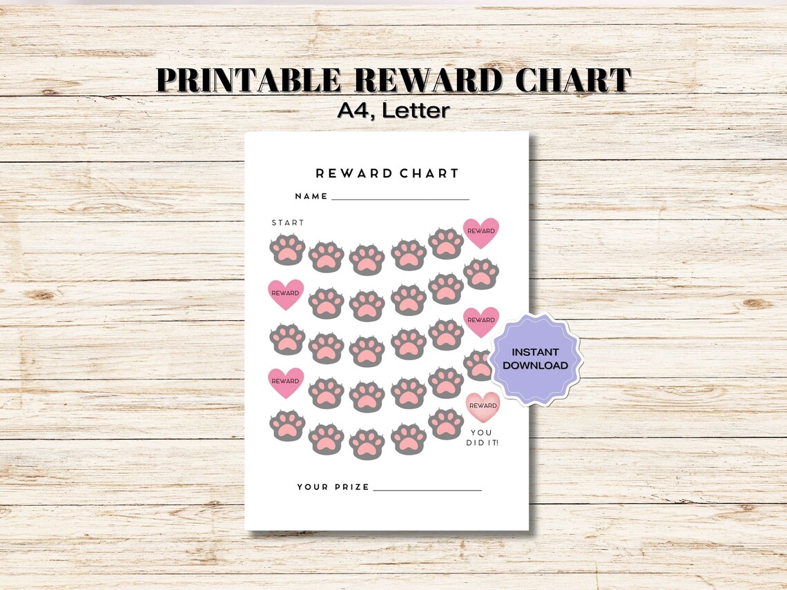 Printable Cat Tracks Reward Chart PDF, Cat Behavior Chart, Daily Chore ...
