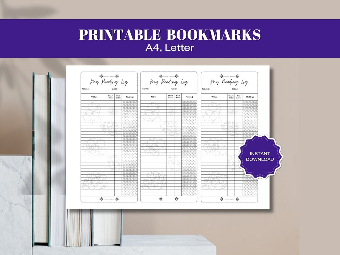 Library Card Bookmarks Floral Design, My Reading Log, Printable ...