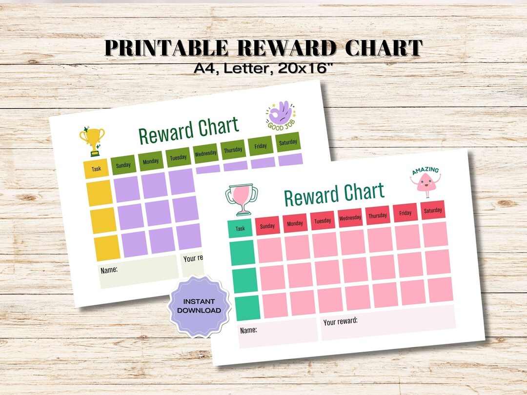 Printable Reward Chart for Boy and Girl 2 in 1, Kids Chore Chart, Kids ...
