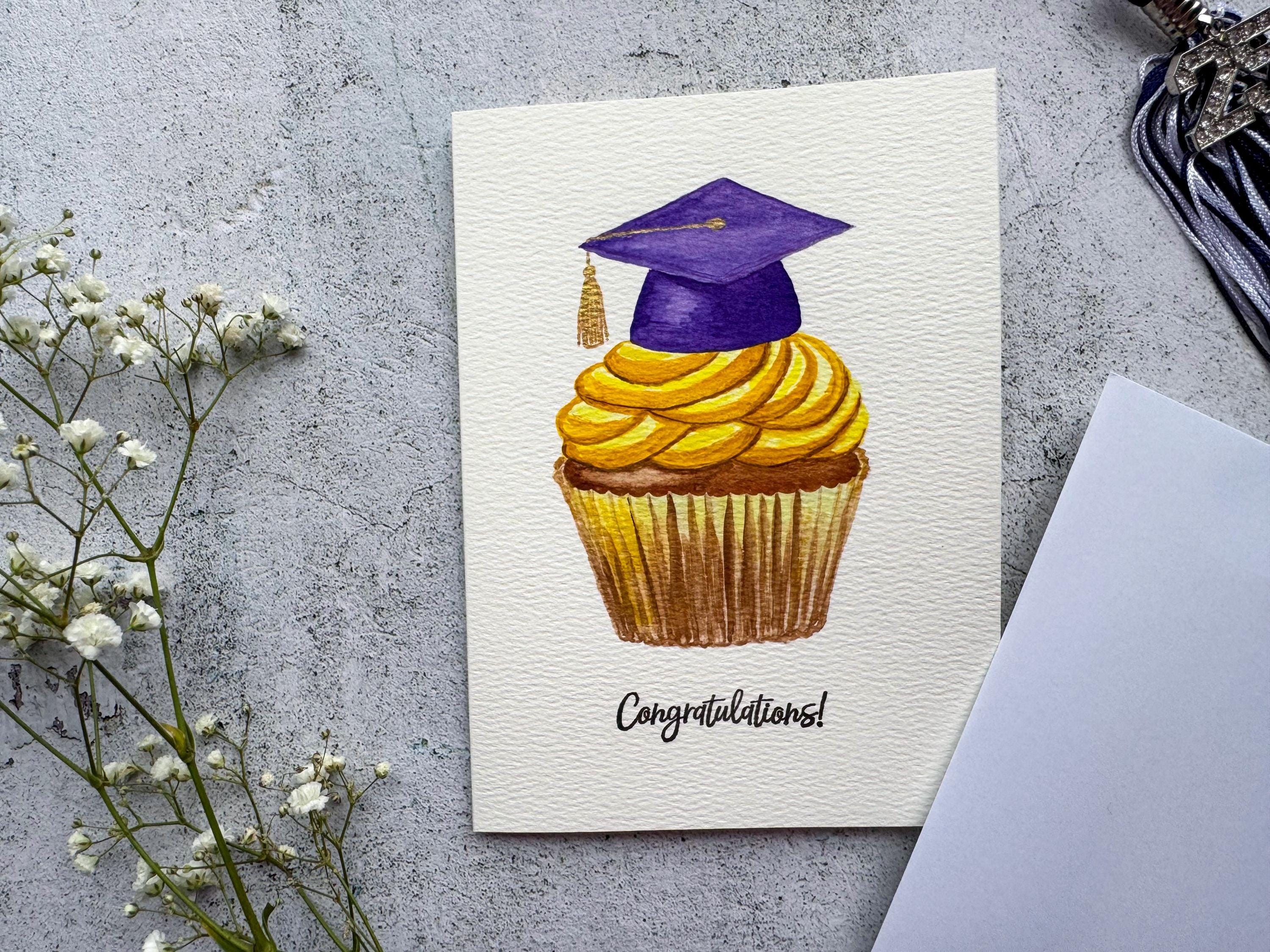 Original Hand-painted Watercolor Graduation Card, Watercolor Cap ...