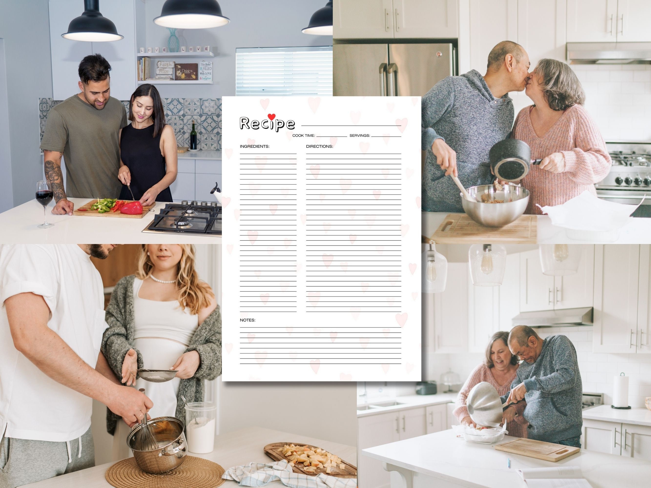 Printable Recipe Card, Recipe Sheet Cook With Love, Valentine Day ...