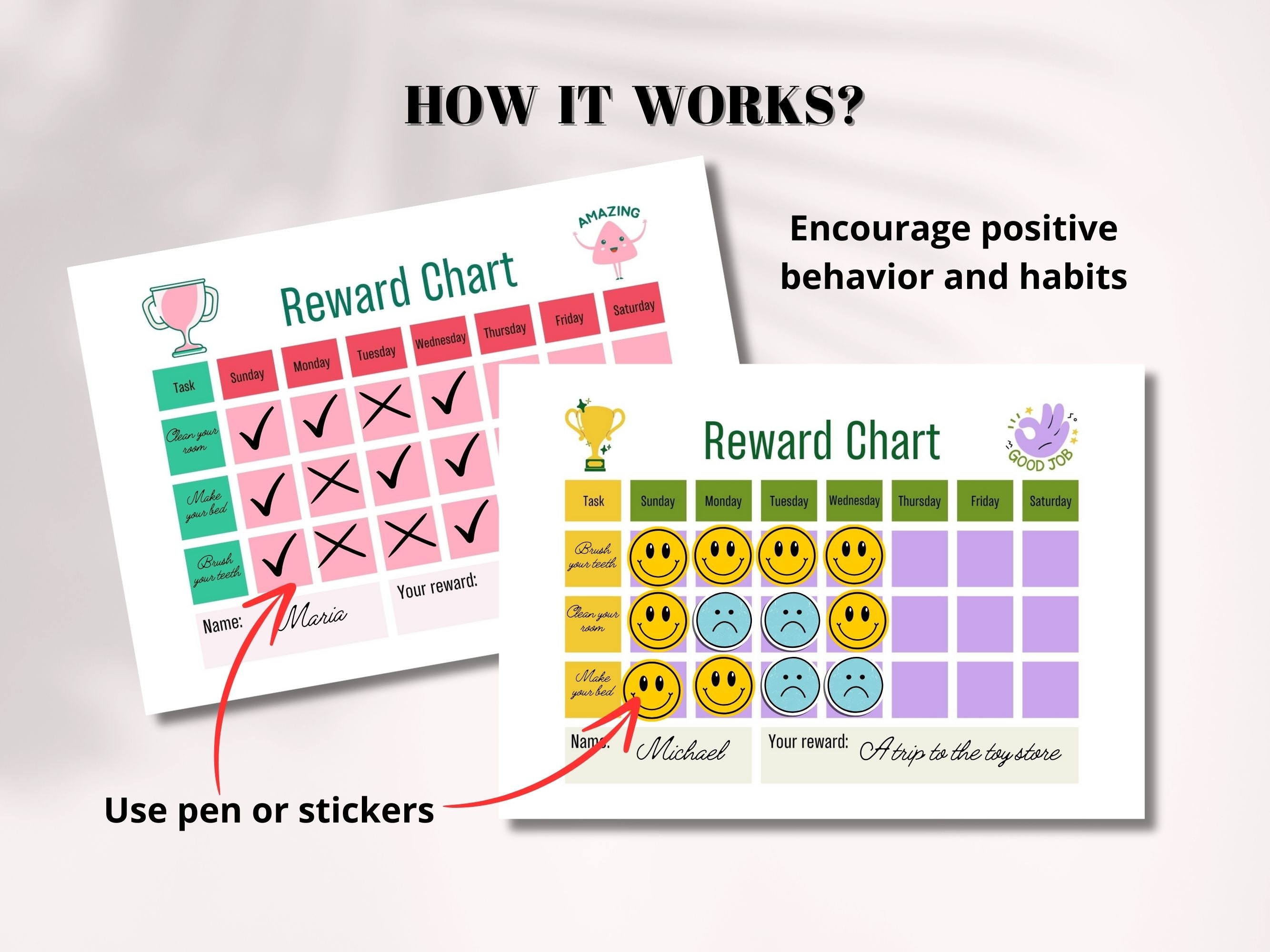 Printable Reward Chart for Boy and Girl 2 in 1, Kids Chore Chart, Kids ...