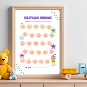 Printable Cat Tracks Reward Chart PDF, Cat Behavior Chart, Daily Chore ...