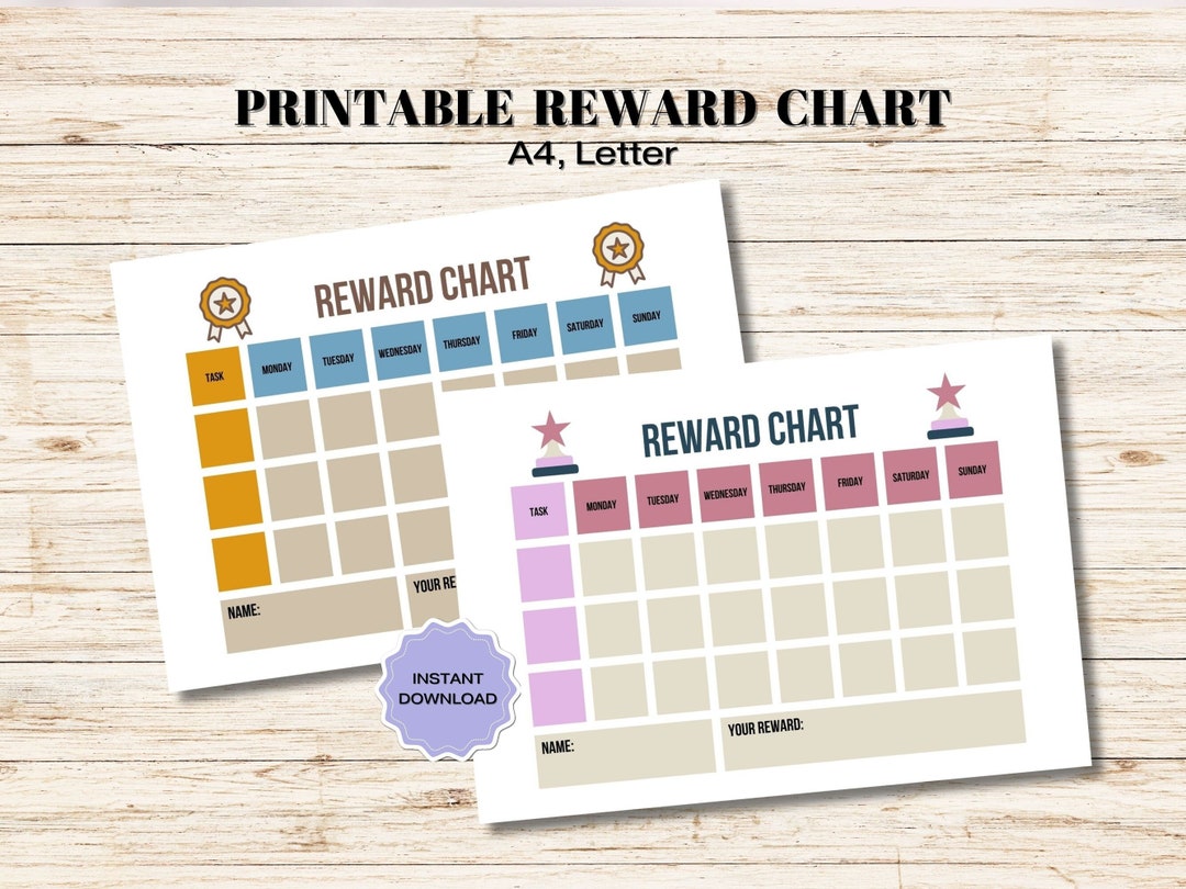 Sticker Chart, Printable Reward Chart for Boy and Girl 2 in 1, Kids ...