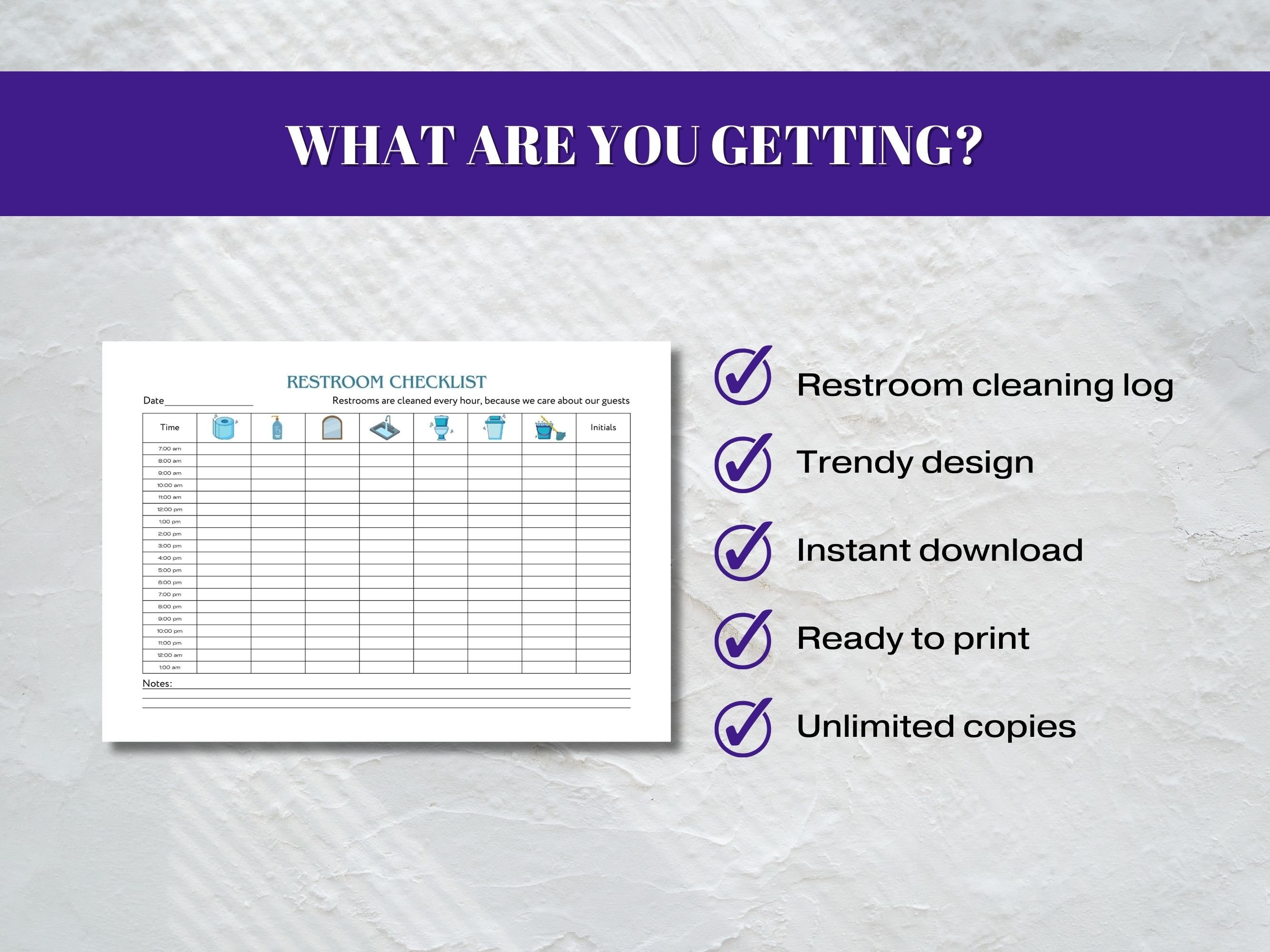 Restroom Checklist With Colorful Icons, Cleaning Log Digital, Printable ...