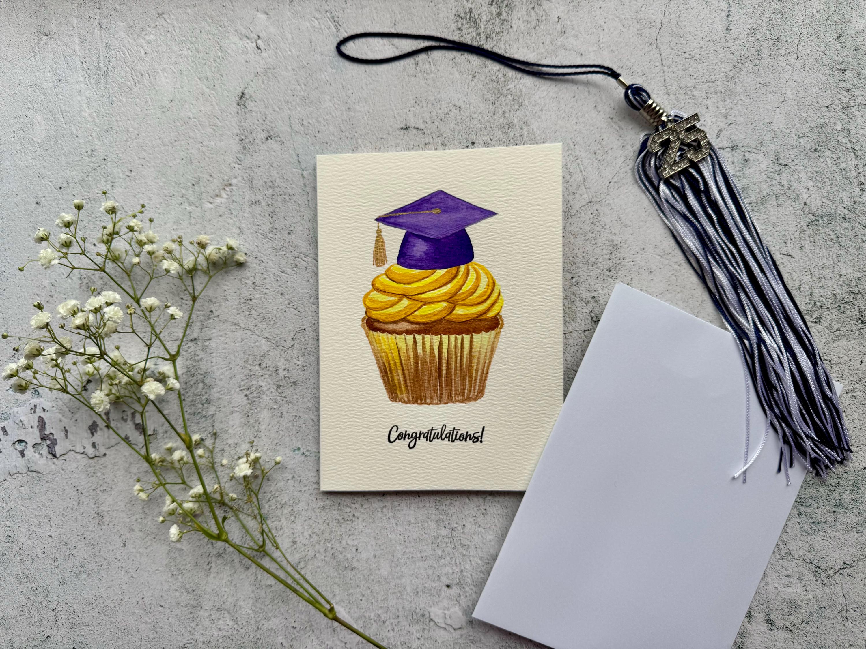 Original Hand-painted Watercolor Graduation Card, Watercolor Cap ...