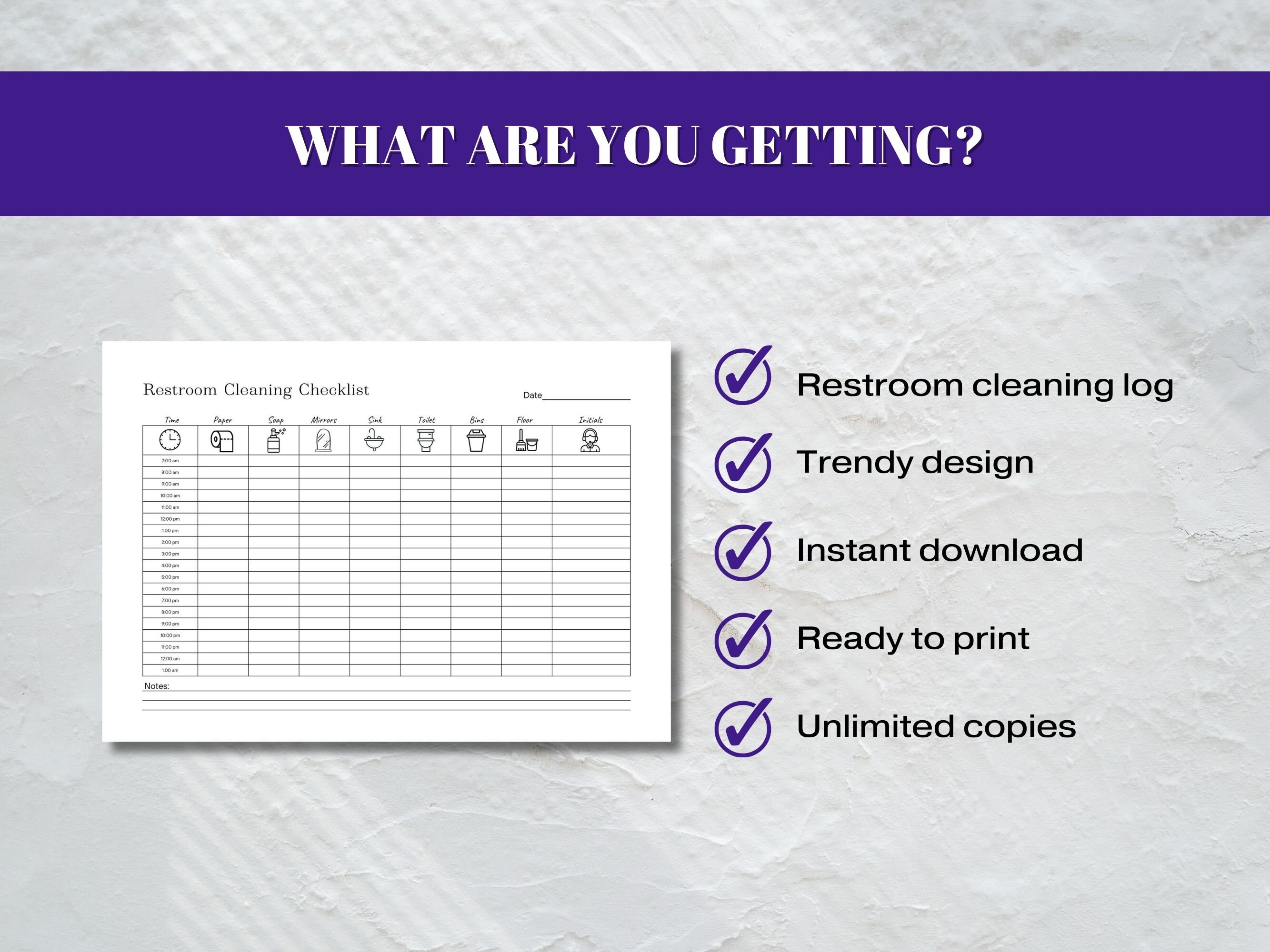 Printable Restroom Cleaning Log for Businesses, Bathroom Cleaning Log ...