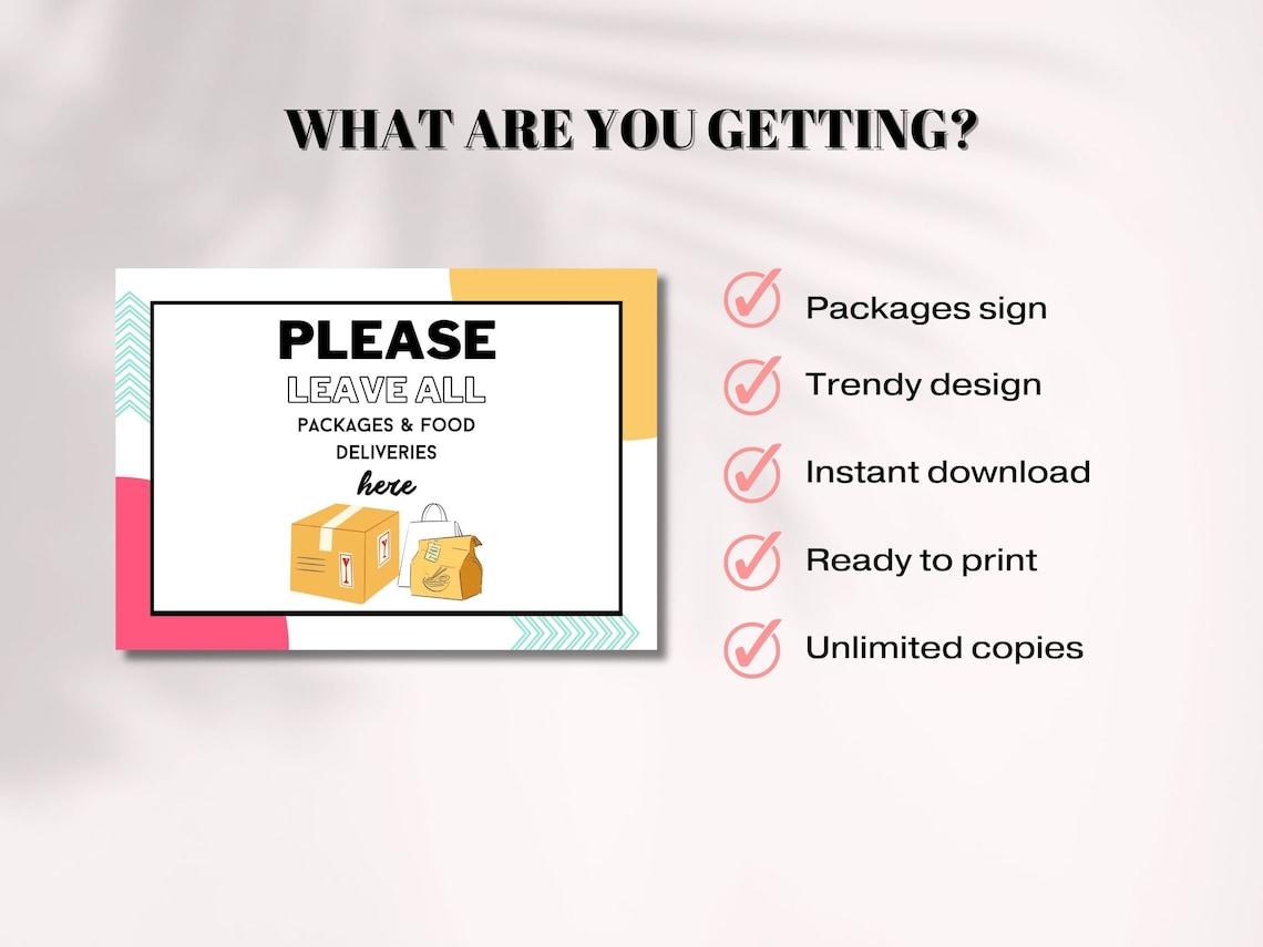 Printable Package Area Sign, Please Leave Packages and Food Deliveries ...