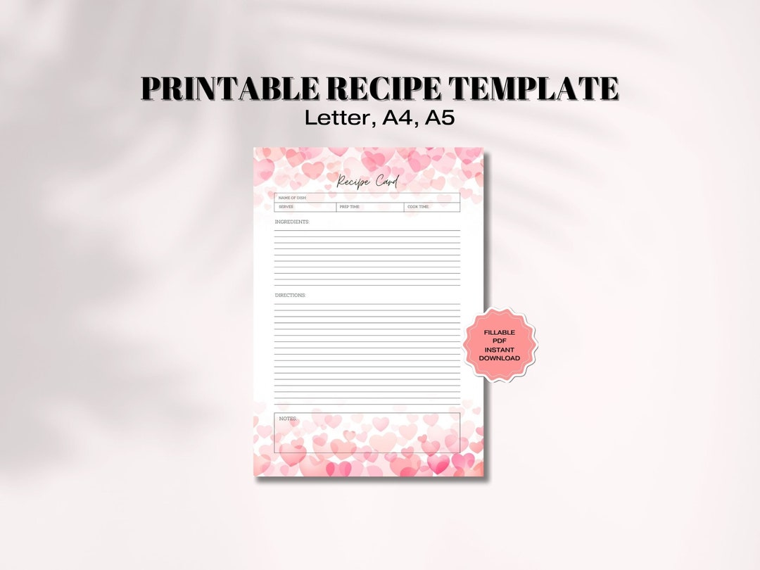 Romantic Dinner Recipe Template, Recipe Sheet Cook With Love, Valentine ...
