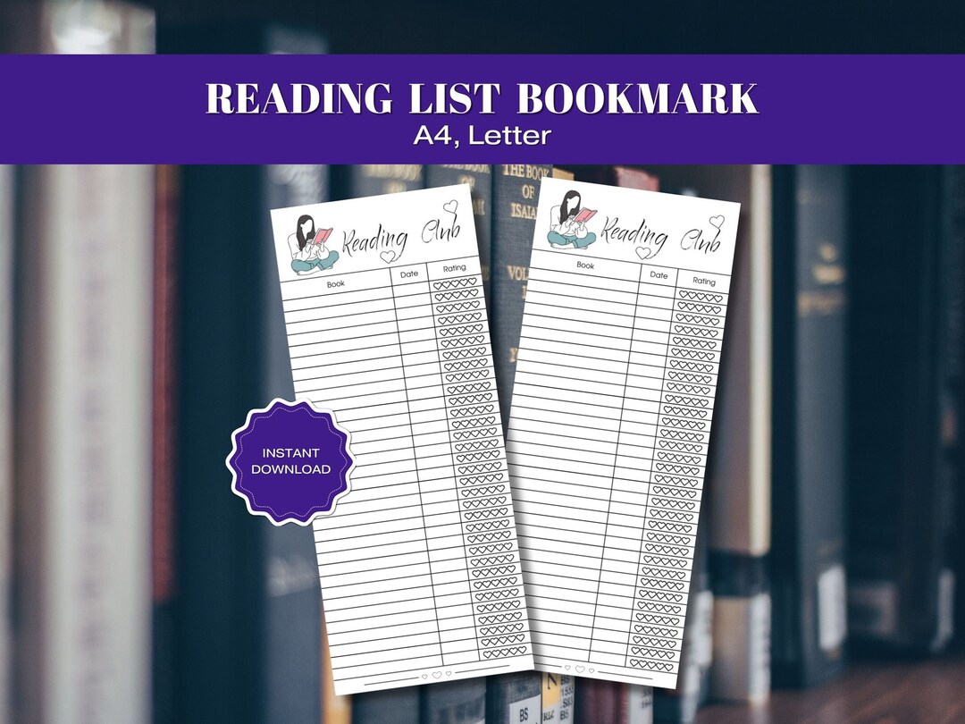 Reading Club Printable Bookmark, Library Card Bookmark PDF, Digital ...