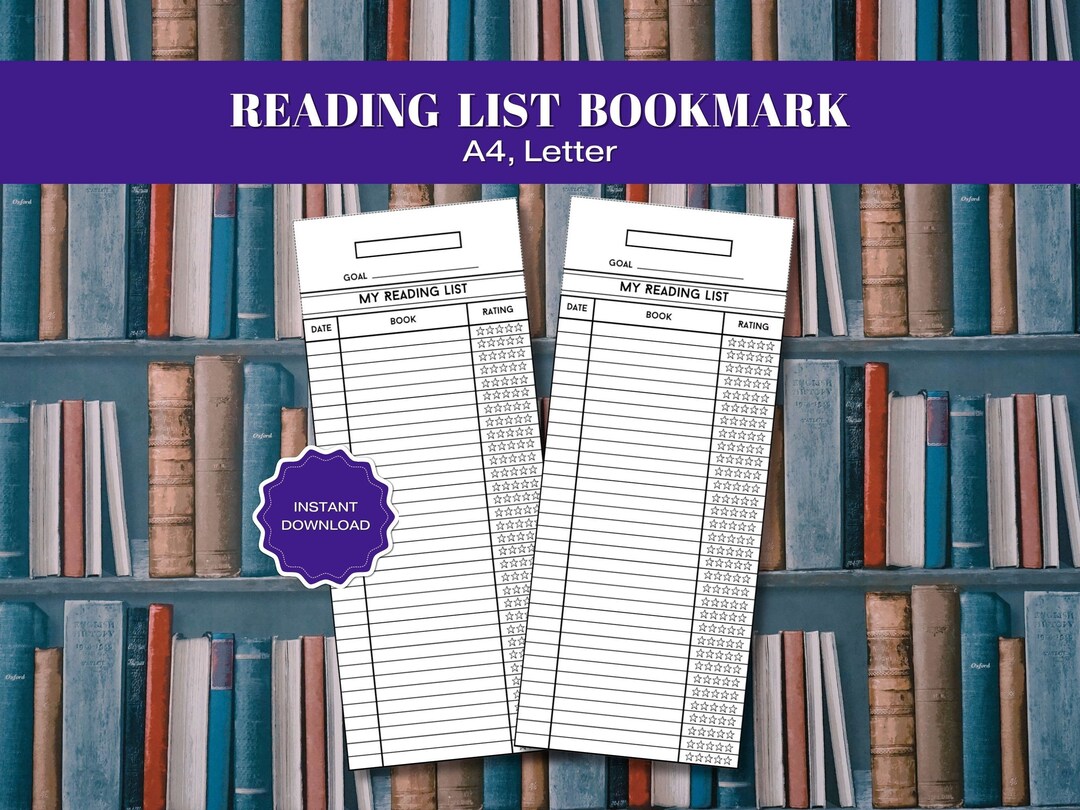 Vintage Library Card Reading List, Digital Printable Bookmark PDF ...
