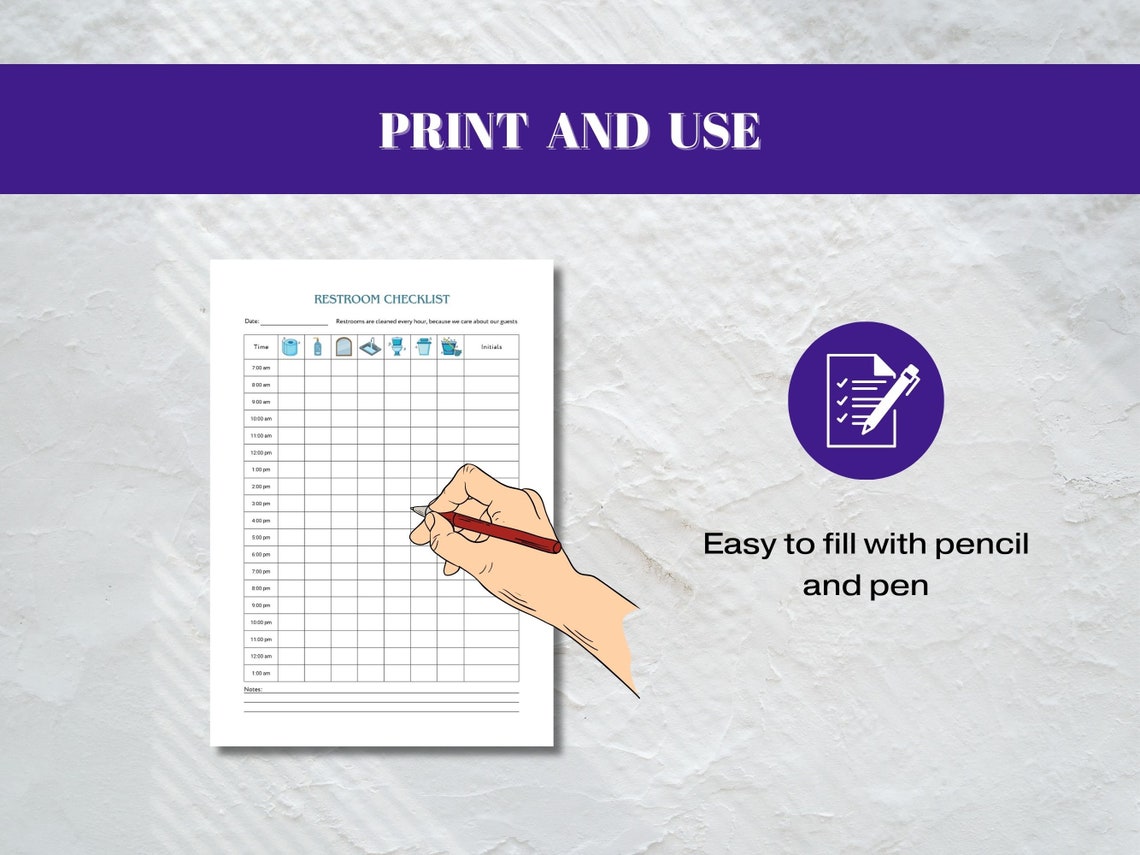 Cleaning Checklist Digital PDF, Cleaning Log Printable With Colorful Icons, Bathroom Cleaning ...