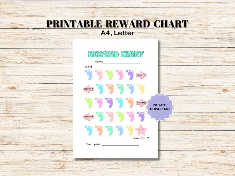 Footprints Reward Chart PDF, Printable Behavior Chart, Colorfull Chore ...