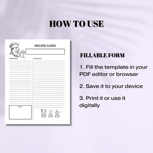 Fillable Recipe Card PDF, Blank Recipe Sheet, Recipe Template ...