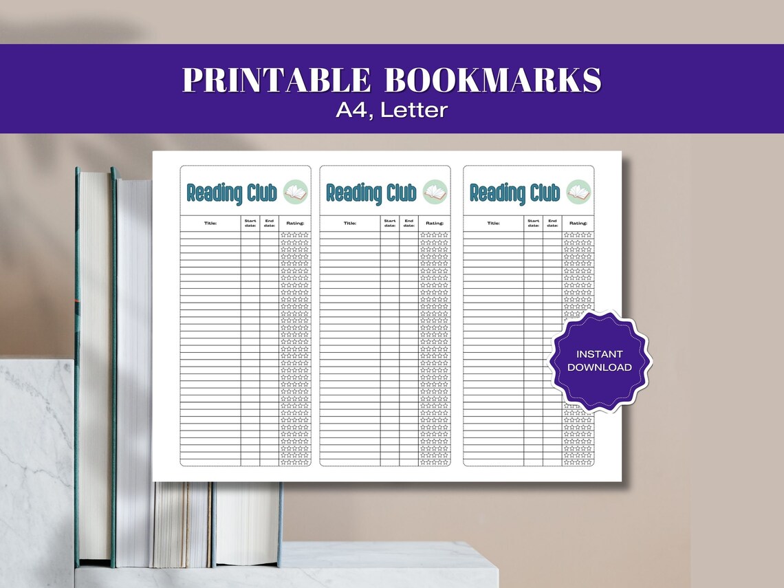 Printable Reading Club Bookmark, Library Card Bookmark PDF, Digital ...